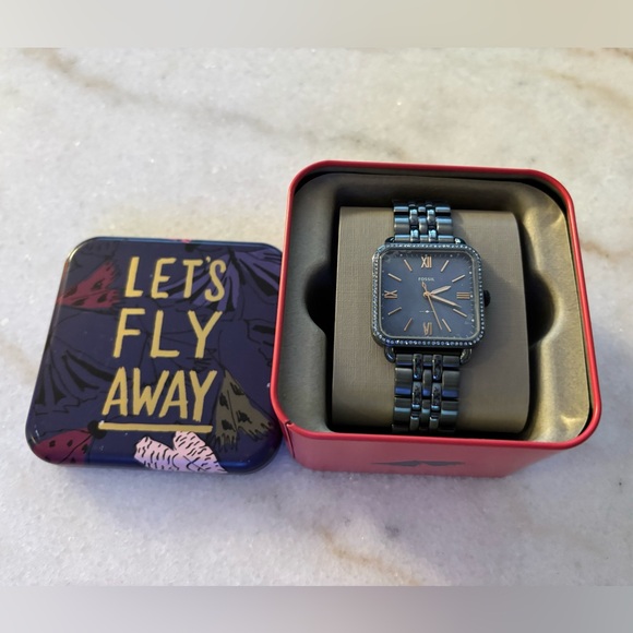 Fossil | Accessories | Fossil Watch Womens Navy Blue Square Face | Poshmark